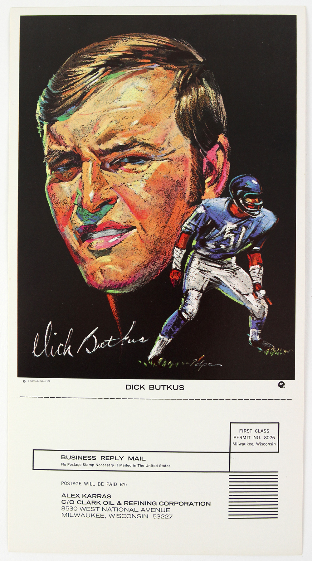 Lot Detail 1970 Dick Butkus Chicago Bears Clark Oil Volpe Promotional